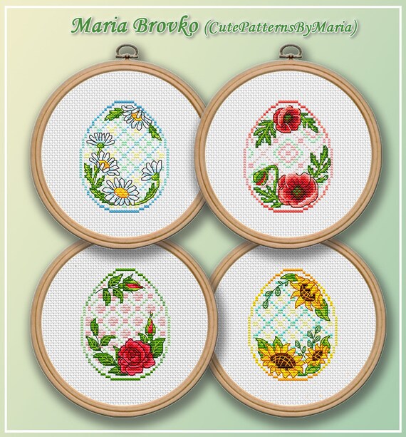 Cross Stitch Pattern Easter Sampler Four Flower Eggs | Etsy