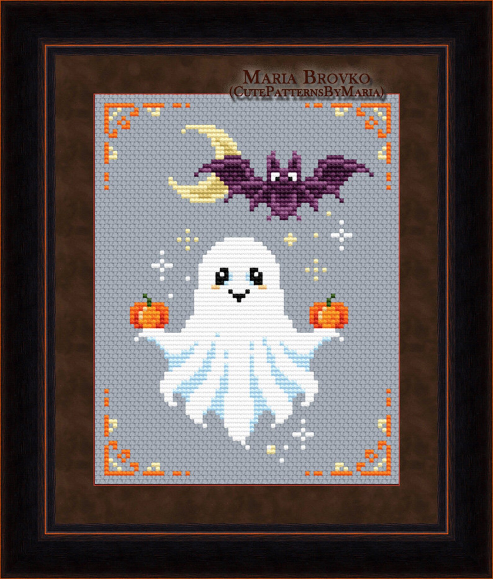 Cross Stitch Halloween Decor Ghost and Bat Pattern DMC Chart - Etsy