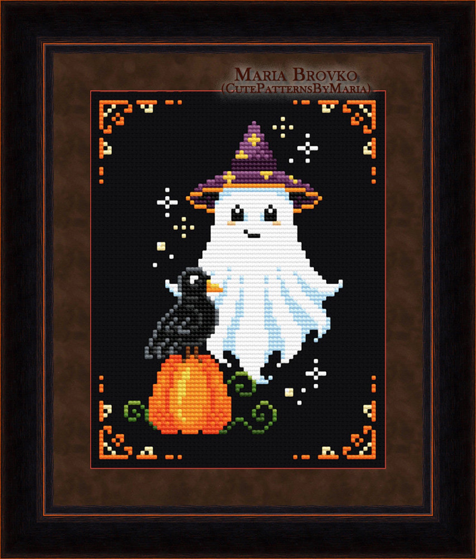 Cross Stitch Halloween Decor Ghost and Raven Pattern DMC Chart - Etsy