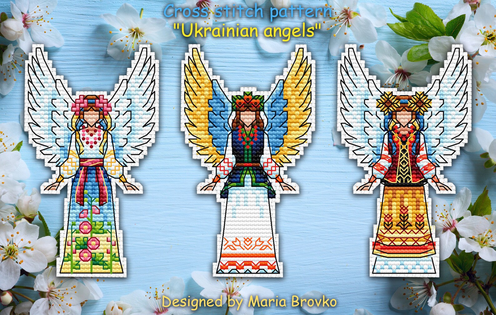 Cross Stitch Pattern Ukrainian Angels DMC Chart Printable PDF - Etsy