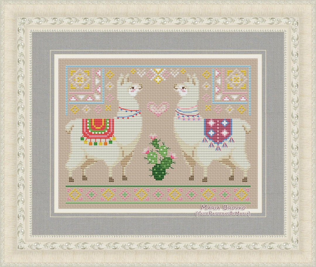 Cross Stitch Pattern "two Alpacas" DMC Chart Needlepoint Embroidery ...