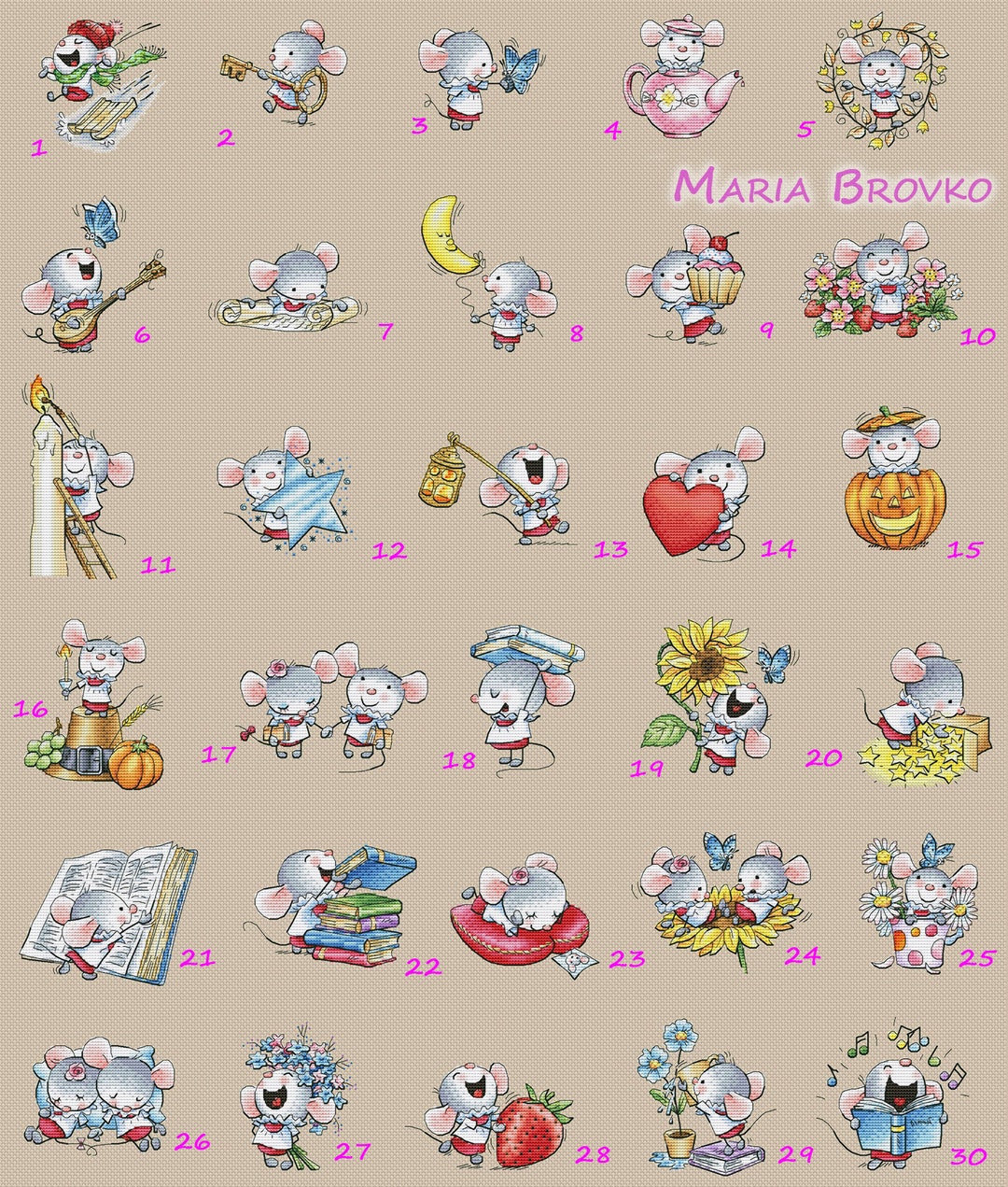 Cross Stitch Pattern "merry Mice" DMC Chart Embroidery Printable PDF ...