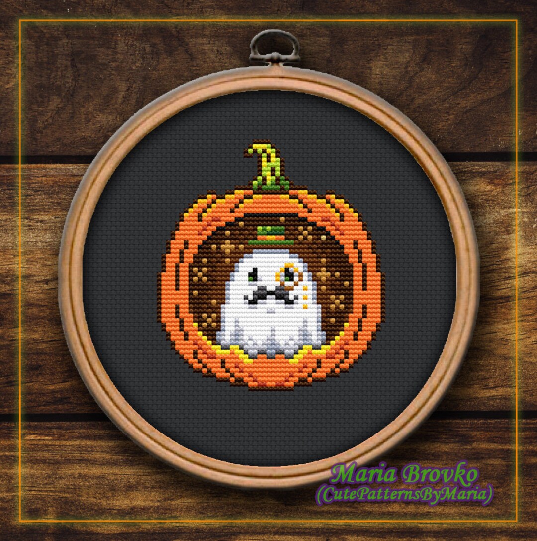 Cross Stitch Pattern Ghost in the Pumpkin DMC Chart Printable PDF ...