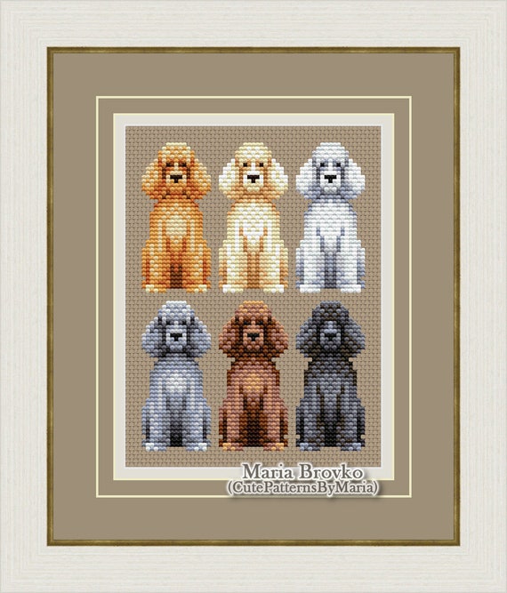 Cross Stitch Pattern Poodle 6 Options DMC Chart Printable PDF | Etsy