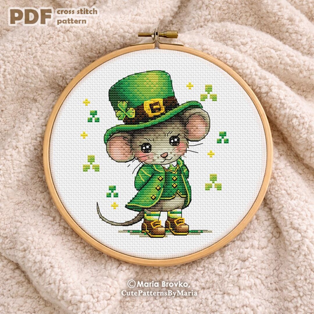 Cross Stitch Pattern St. Patrick's Day Irish Mouse DMC Chart Printable ...