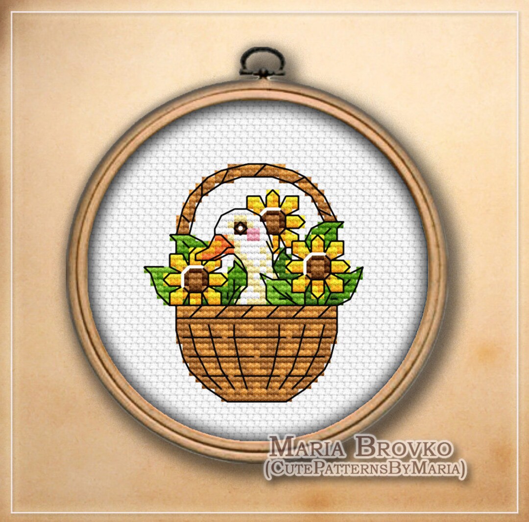 Cross Stitch Pattern Goose in a Basket DMC Chart Printable PDF Instant ...
