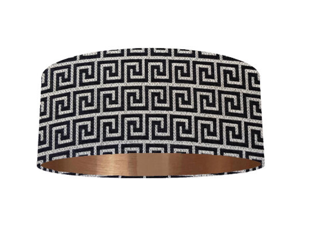 Egyptian Greek Key Lampshade Designer Geometric Black Pewter Drum ...