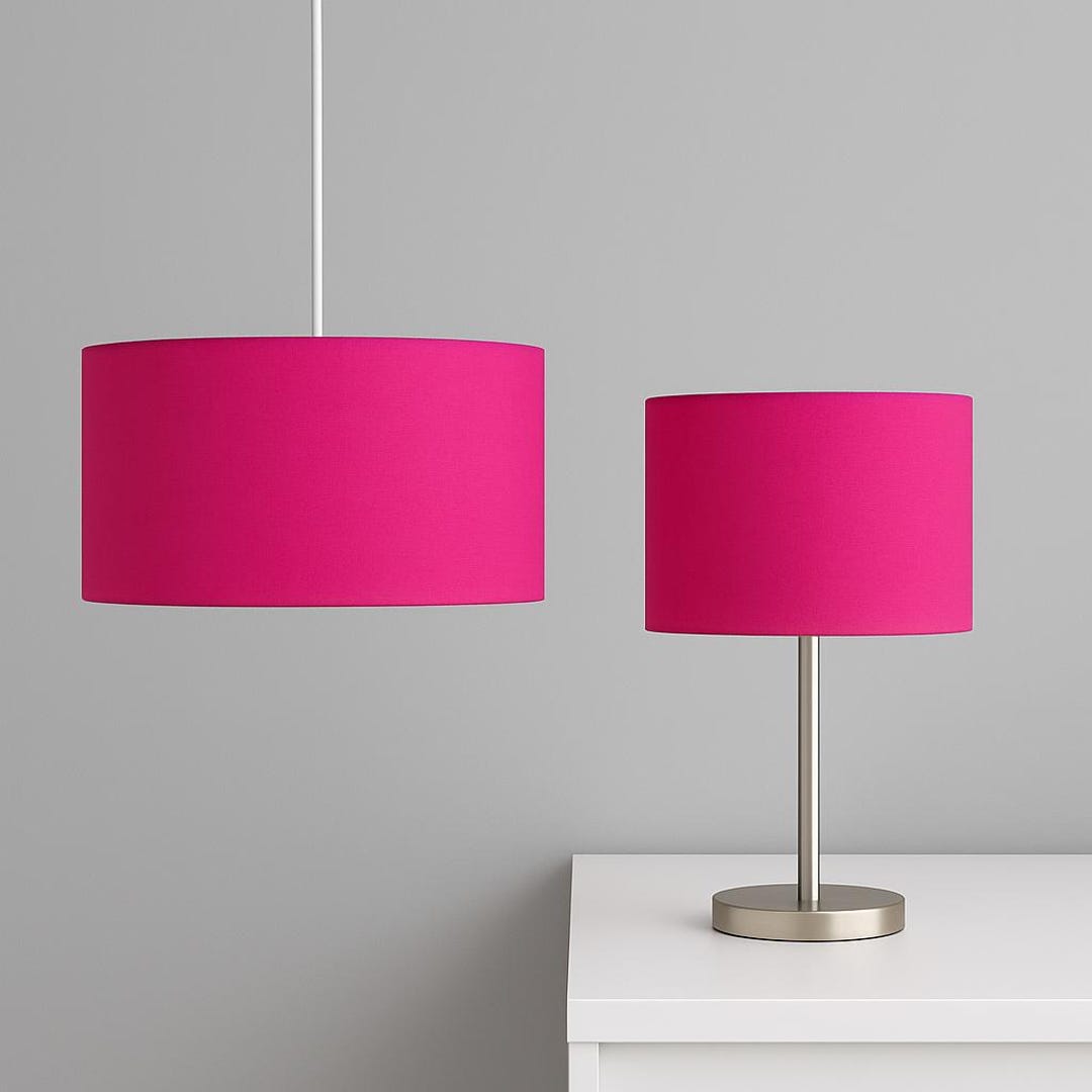 Cerise Pink Drum Lampshade: Brushed Metallic Lining, Table/ Floor, Wall ...