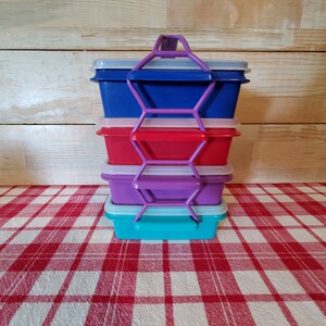 Tupperware Stackable Square Aways With Carrier Handle Tupperware Picnic ...