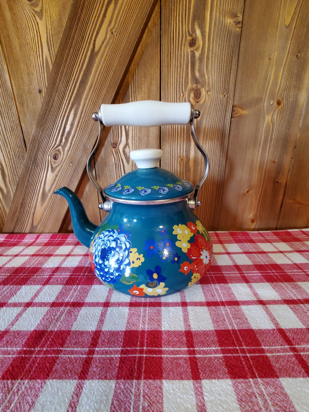 2 Quart Enamelware Kettle Floral Kettle - Etsy