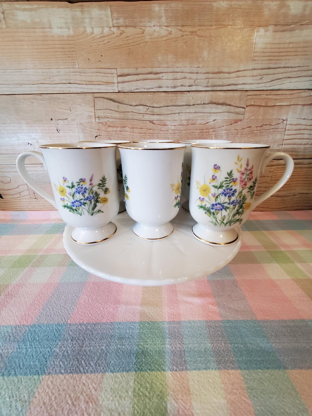 SET of 6 Floral Fine Porcelain China Mugs - Spring Garden China Blossom ...