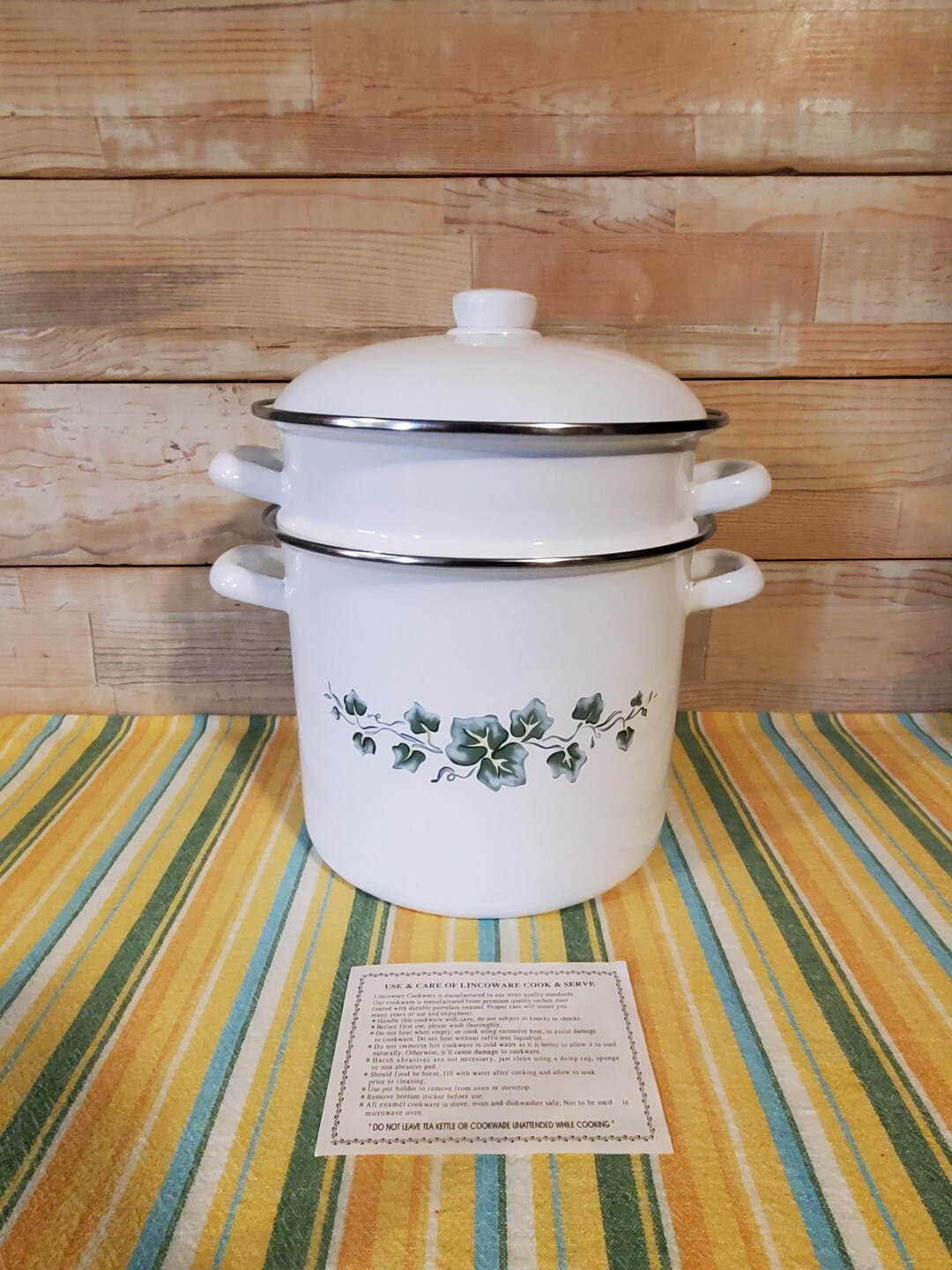 RARE Vintage-new Corelle Callaway Enamelware 3 Piece Pasta Steamer ...