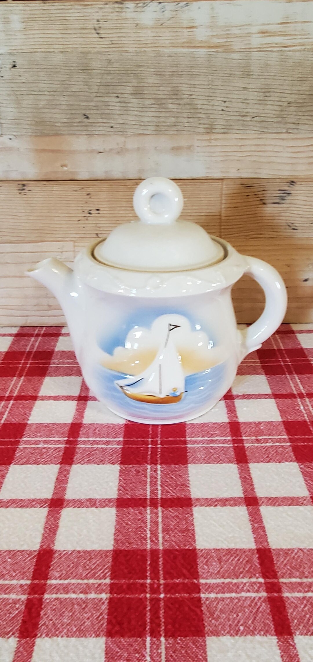 Vintage Nautical Porcelier Teapot - Vintage Sailboat Teapot - Etsy