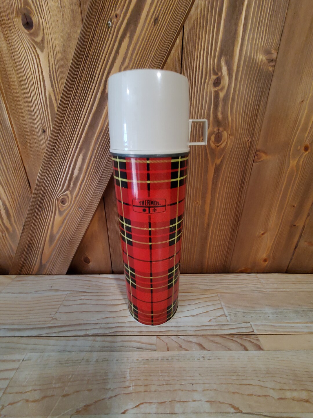 Vintage 1972 Red Plaid Thermos - Vintage King-seeley Aluminum Thermos ...