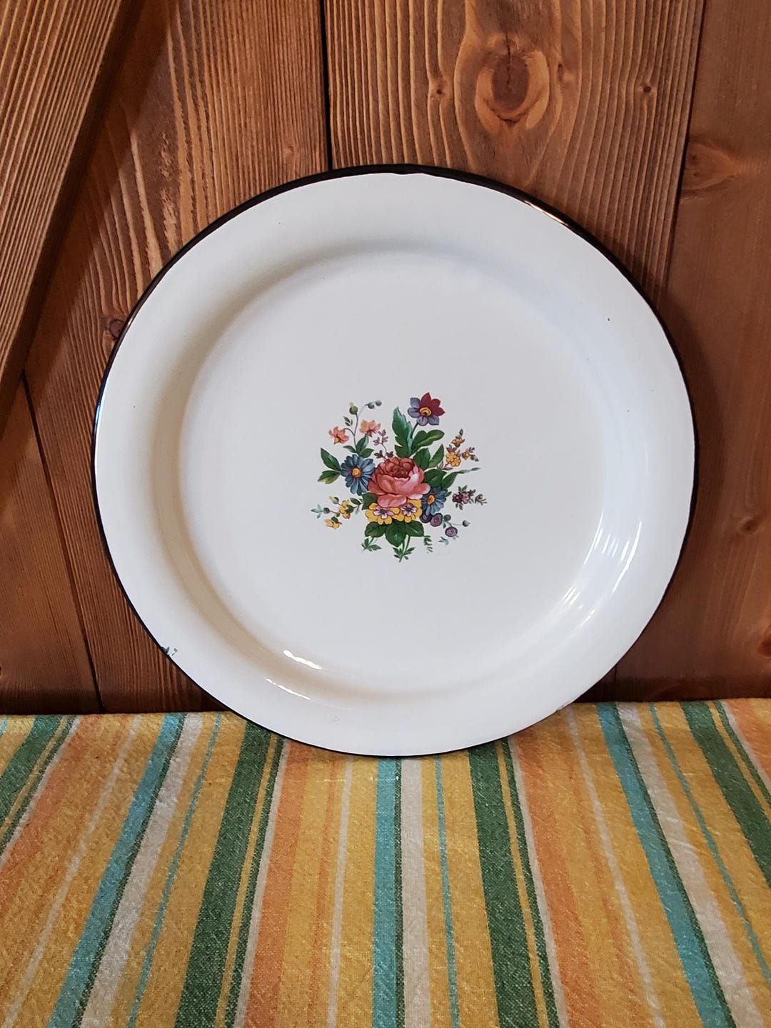 Floral Enamelware Plate - Etsy