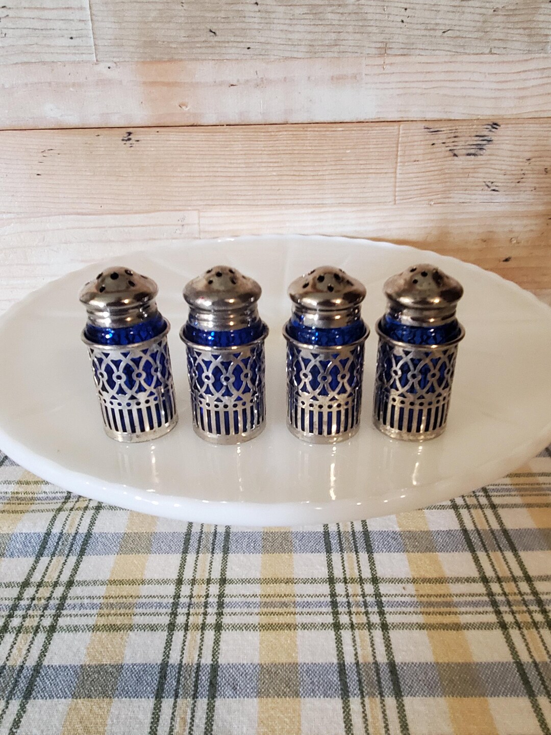 SET of 4 Vintage Cobalt Blue Salt and Pepper Shakers - In-box - Cobalt ...