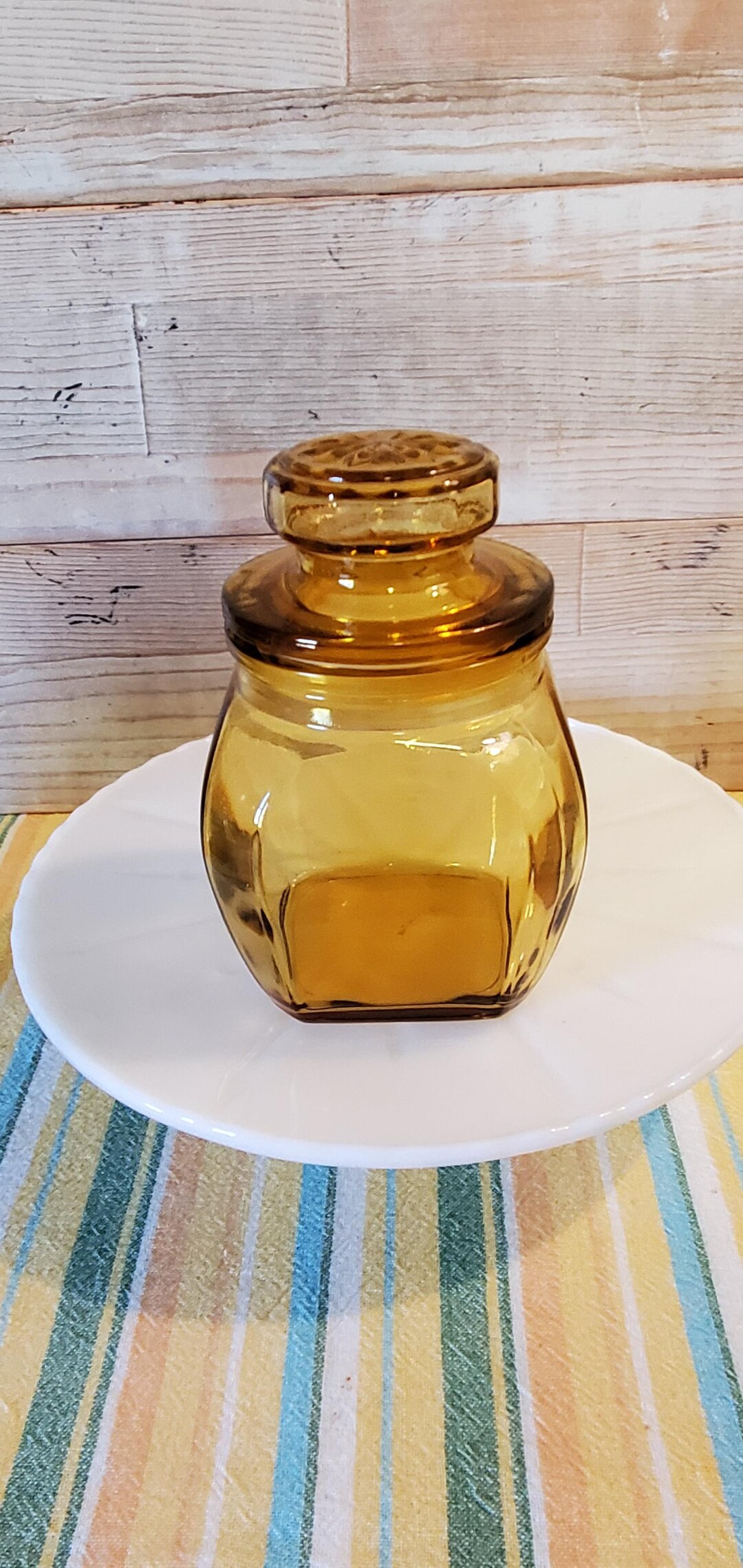 Small Vintage Wheaton Amber Glass Canister - Two Available (sold ...