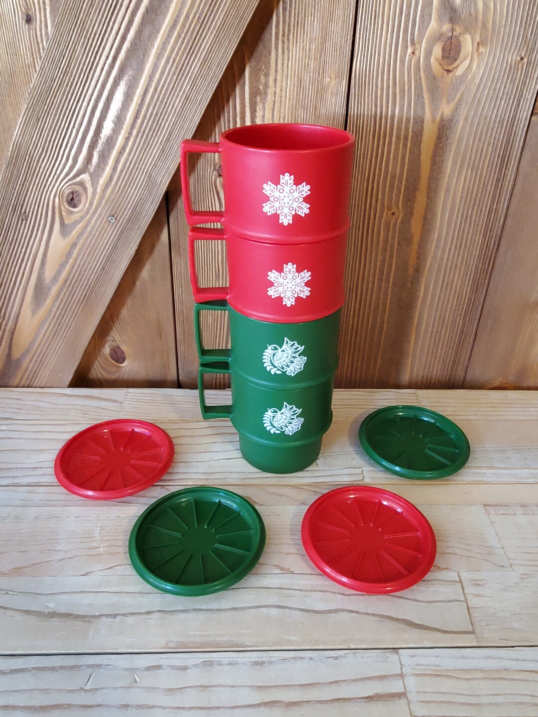 SET of 4 Tupperware Christmas Mugs With Lids/coasters Tupperware ...