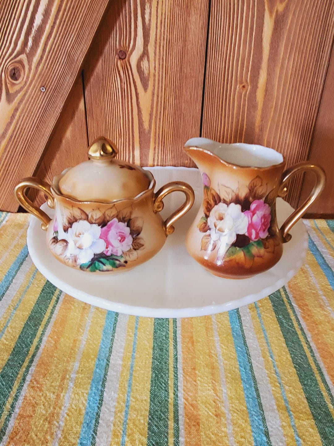 Vintage Lipper & Mann Sugar Bowl and Creamer Set - Pink Roses Sugar ...