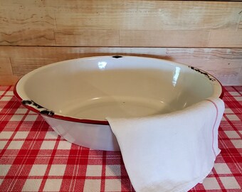 Oval Enamel Wash Basin, Vintage Farmhouse Enamelware - Etsy