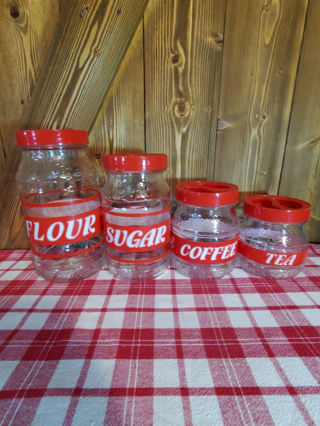 SET of 4 Vintage Italian Cove Glass Canisters Red Vintage Glass ...