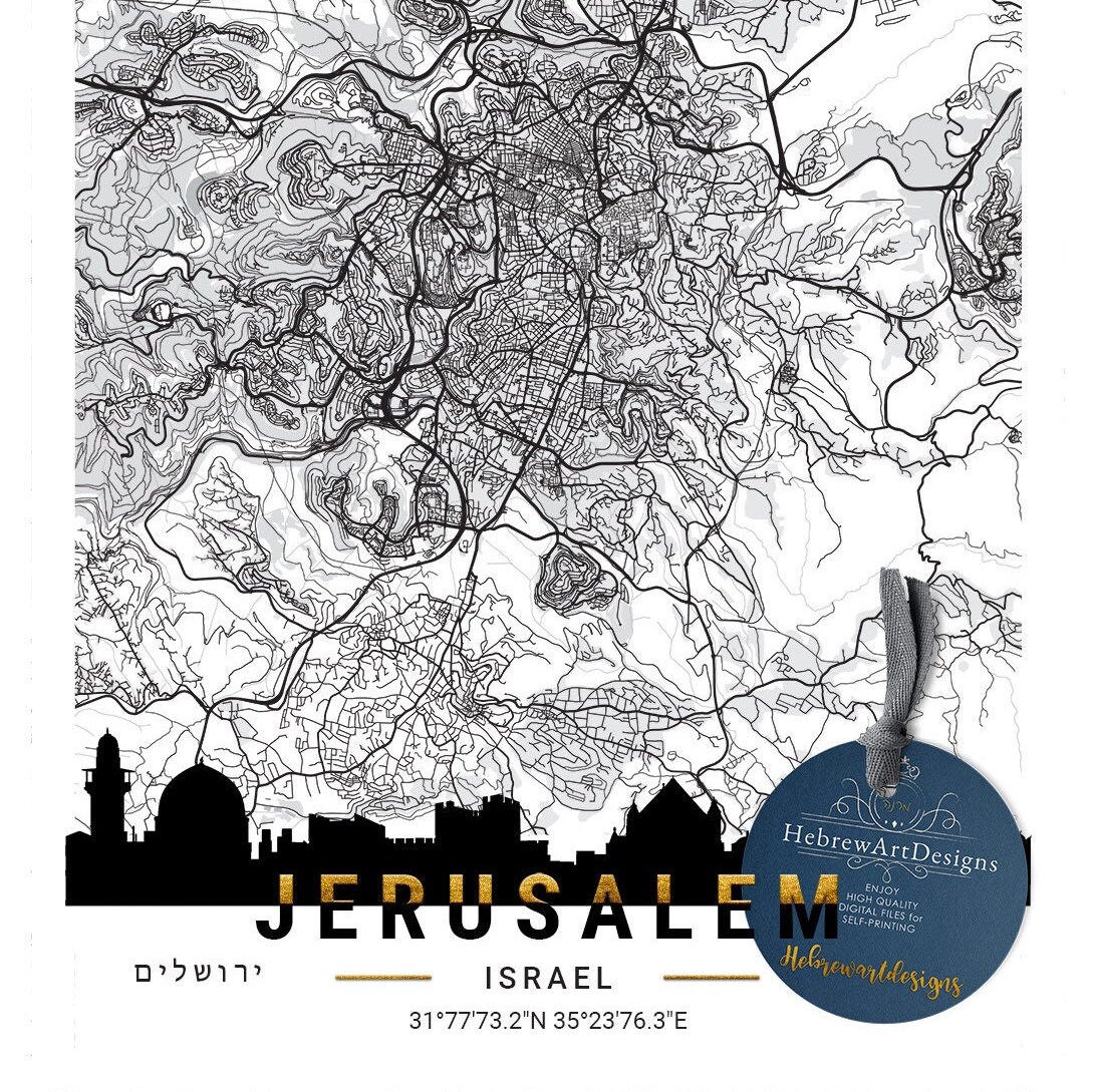 Jerusalem City Map,map of Jerusalem, Poster, Jpg,poster,download,a4 ...