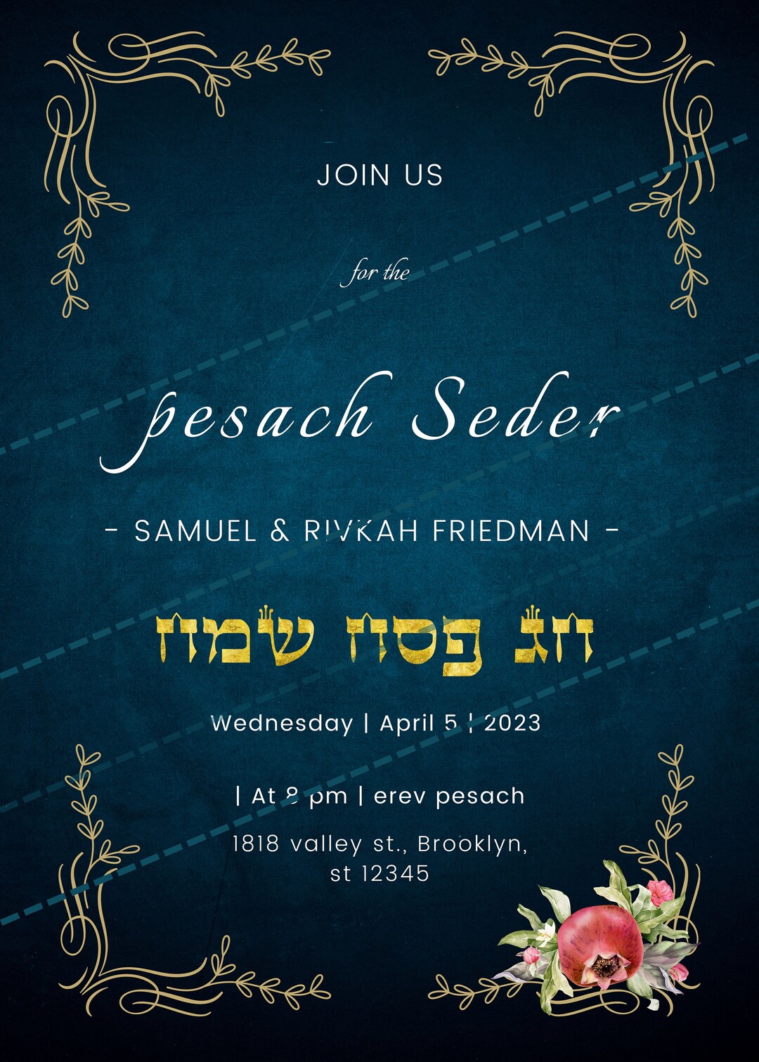 Pesach Seder Invitation, 5x7",passah,passover,fully Editable in Canva ...