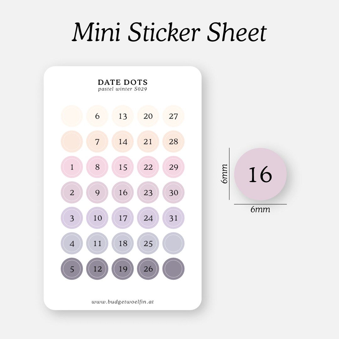 Mini Stickers DATE DOTS Pastel Winter Sticker Sheet - Etsy