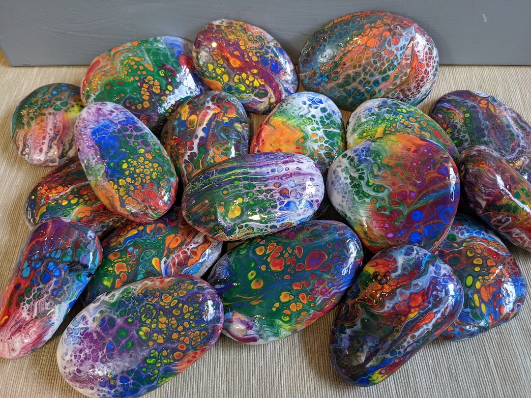 Rainbow Rocks! Made to Order! UNIQUE Acrylic Pour Over Stones ...