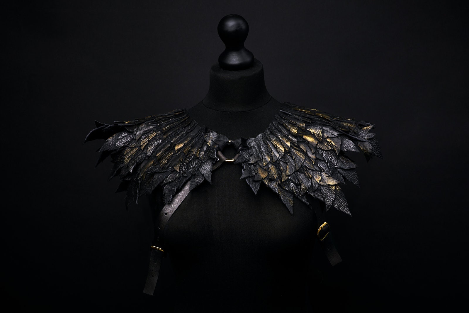 Feather Collar Shoulder Piece Leather Feathers Gothic Black - Etsy