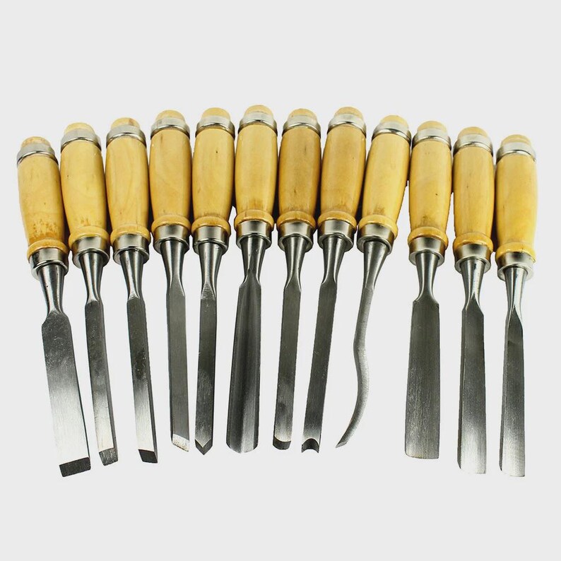 12 Piece Wood Carving Hand Chisel Tool Set Professional Woodworking ...