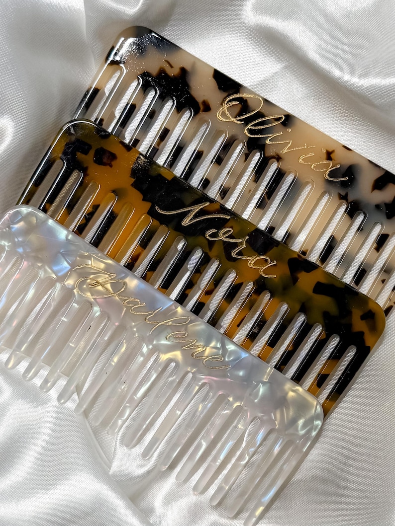 Personalized Engraved Tortoise Shell Hair Comb | Acetate Wide Tooth - Etsy