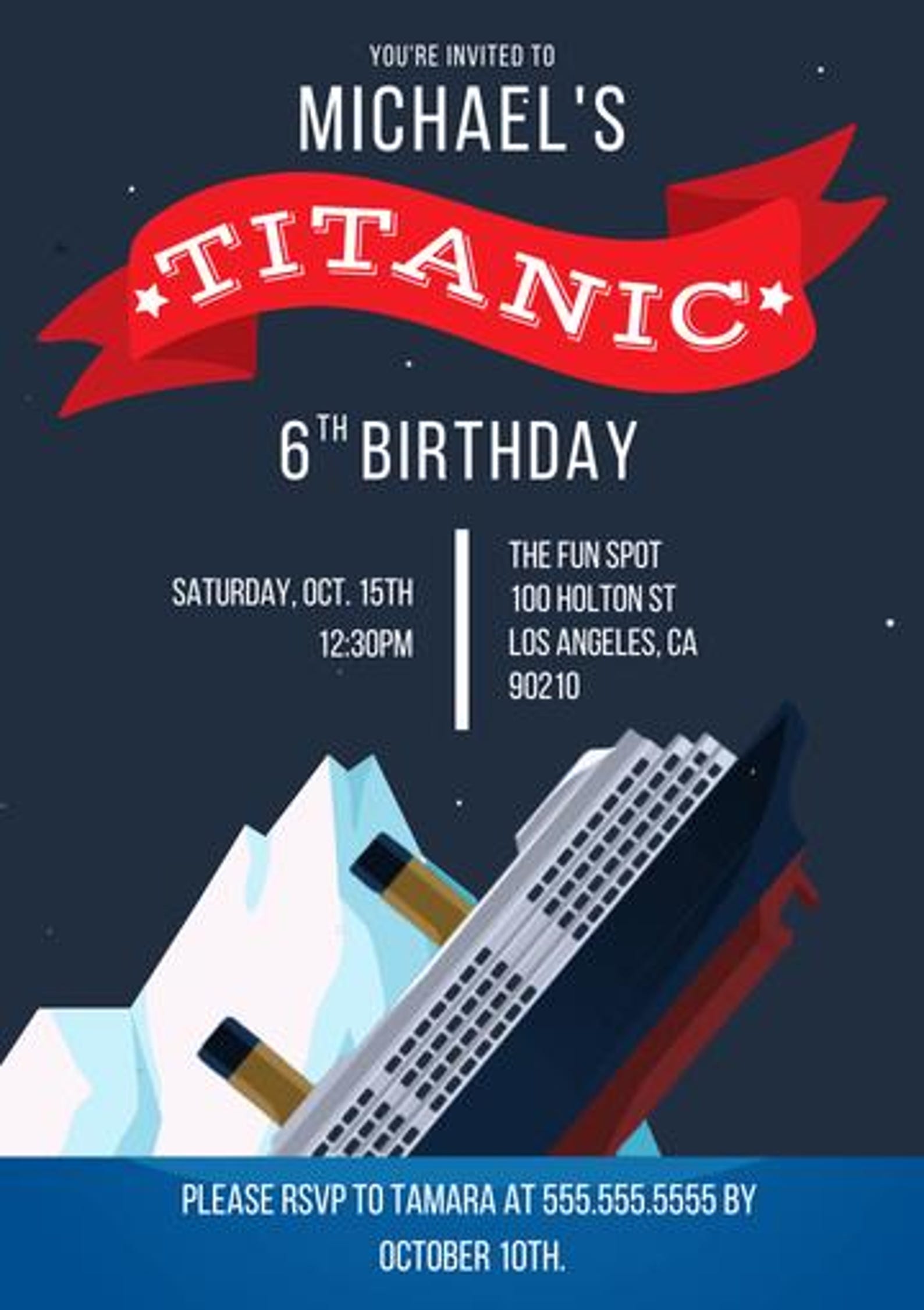 Titanic Themed Kid's Birthday Party Invitation Template - Editable ...