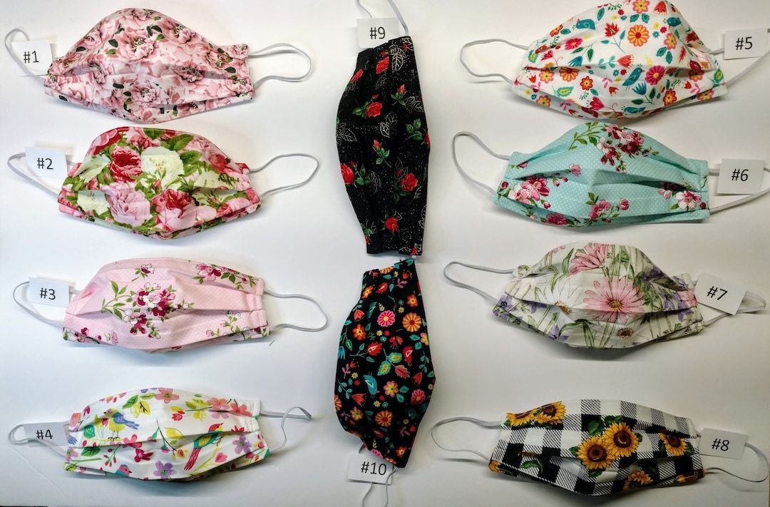 Handmade Beautiful Flower Floral Face Masks, 2 Layers of Cotton W ...