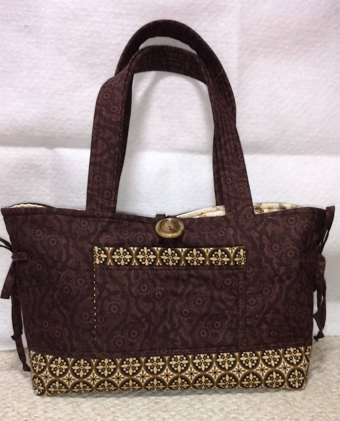 Bolso de bolso marrón y beige hecho a mano - Etsy España