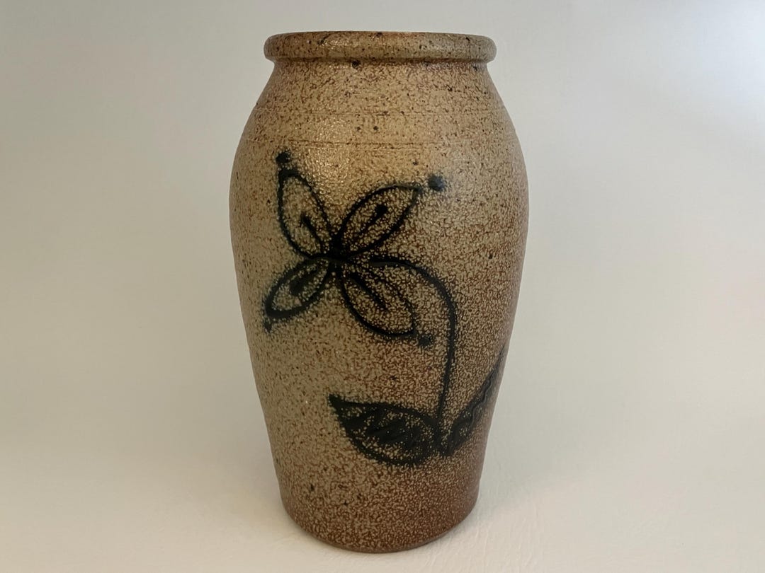 Vintage Westmoore Pottery Salt Glazed Stoneware Vase With Cobalt Flower ...