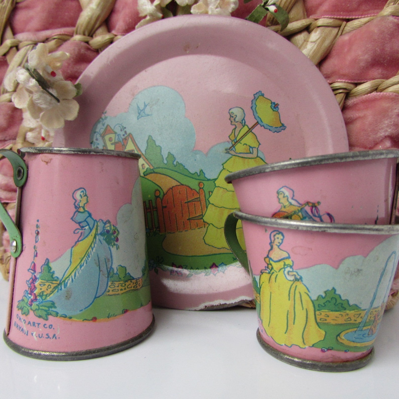 1930's Ohio Art Tin Toy Tea Party Four Piece Set Courting | Etsy