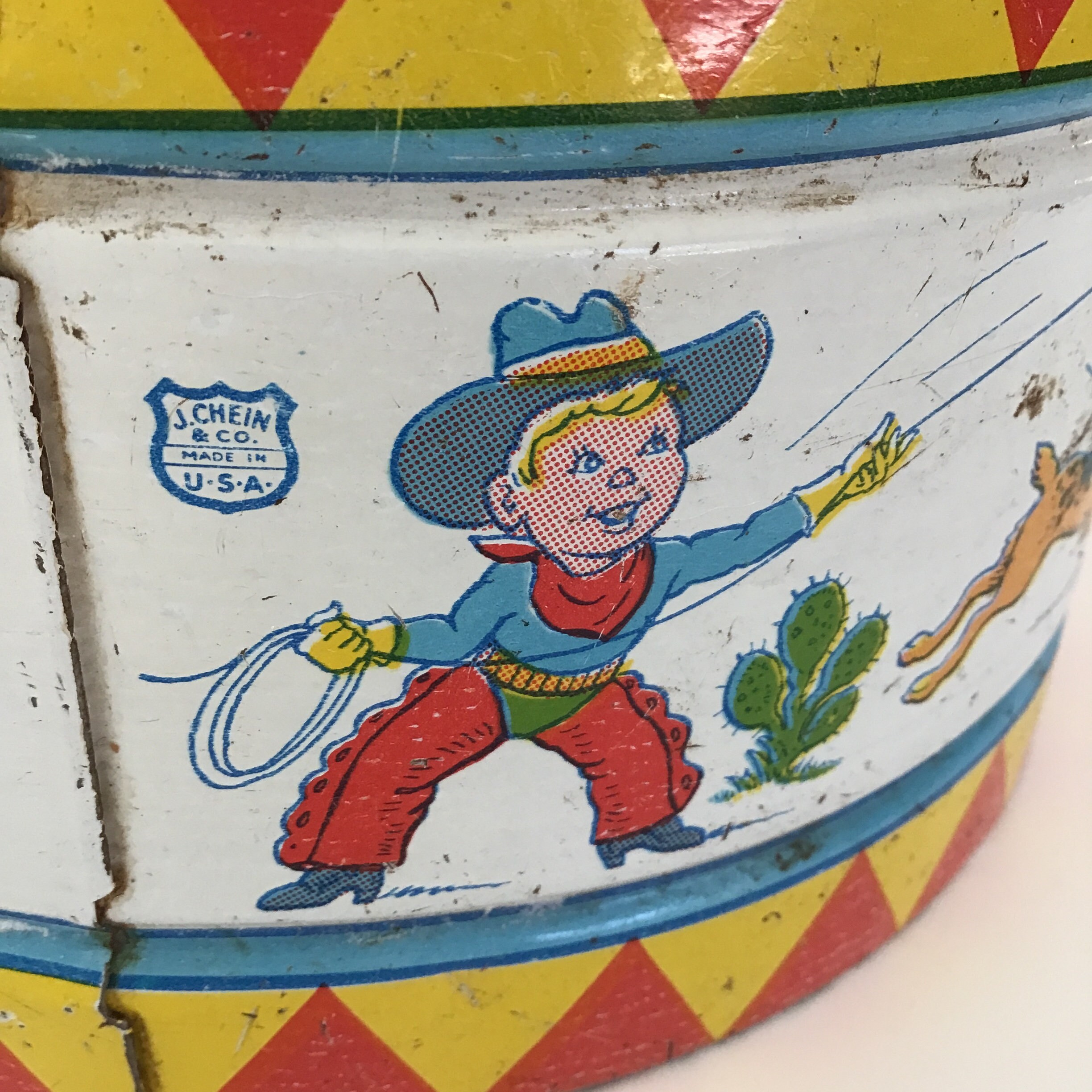 1950's J. Chein Toy Drum Tin Litho Drum Cowboys & - Etsy