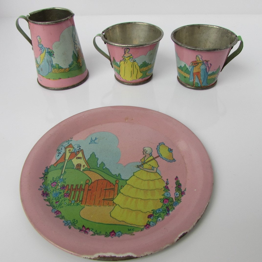 1930's Ohio Art Tin Toy Tea Party Four Piece Set Courting | Etsy