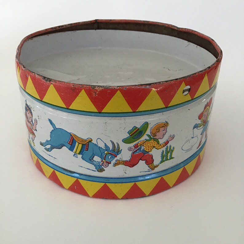 1950's J. Chein Toy Drum Tin Litho Drum Cowboys & - Etsy