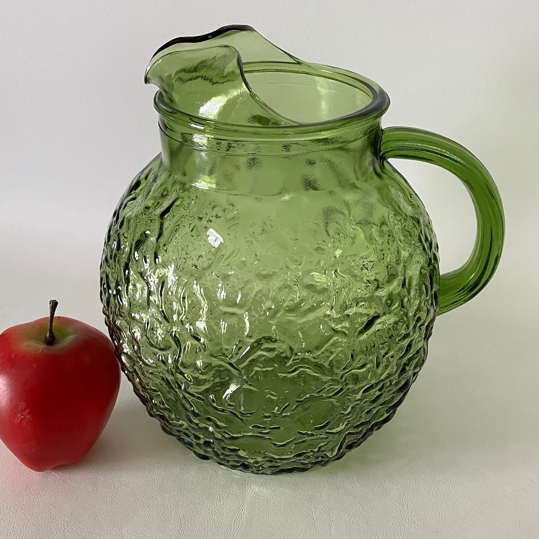 Groovy 1970's Avocado Green Glass Pitcher With Bumpy Crinkle Textured ...