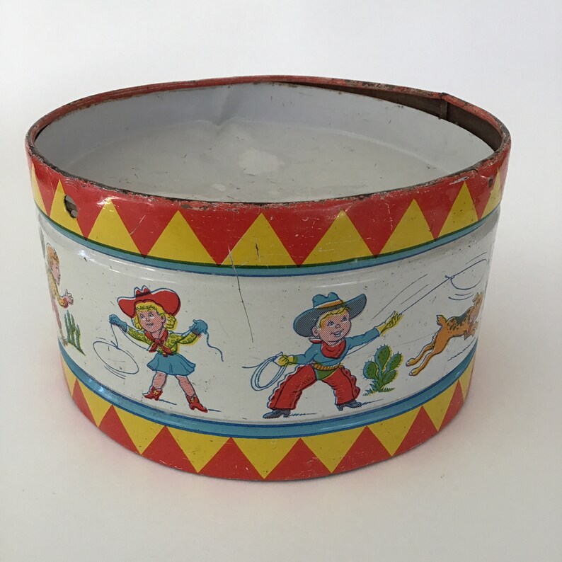 1950's J. Chein Toy Drum Tin Litho Drum Cowboys & - Etsy
