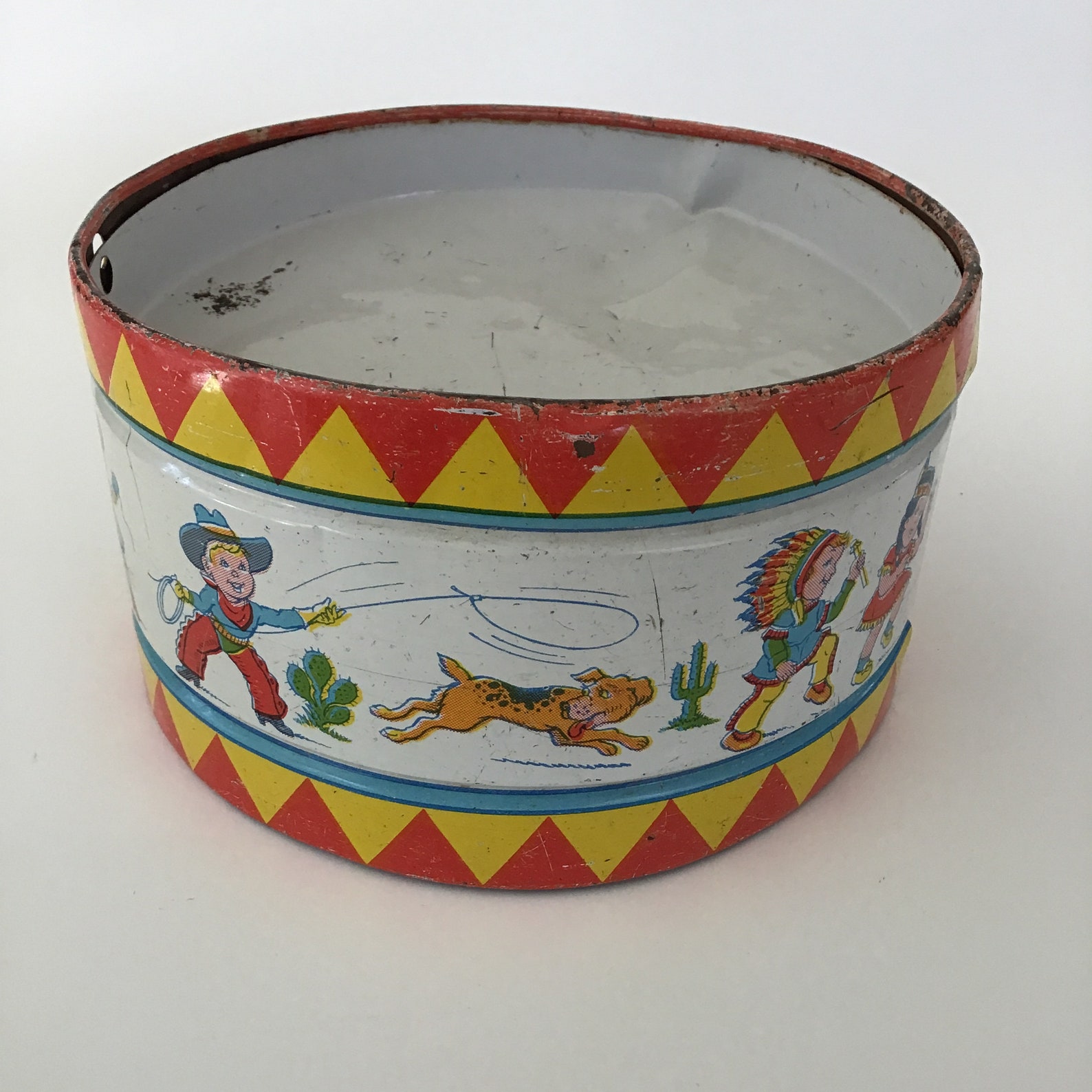 1950's J. Chein Toy Drum Tin Litho Drum Cowboys & - Etsy