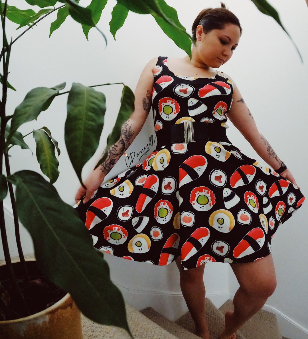 Yummy Sushi - Skater Dress Style Cut - Kawaii Cute - Black or Pink - Etsy