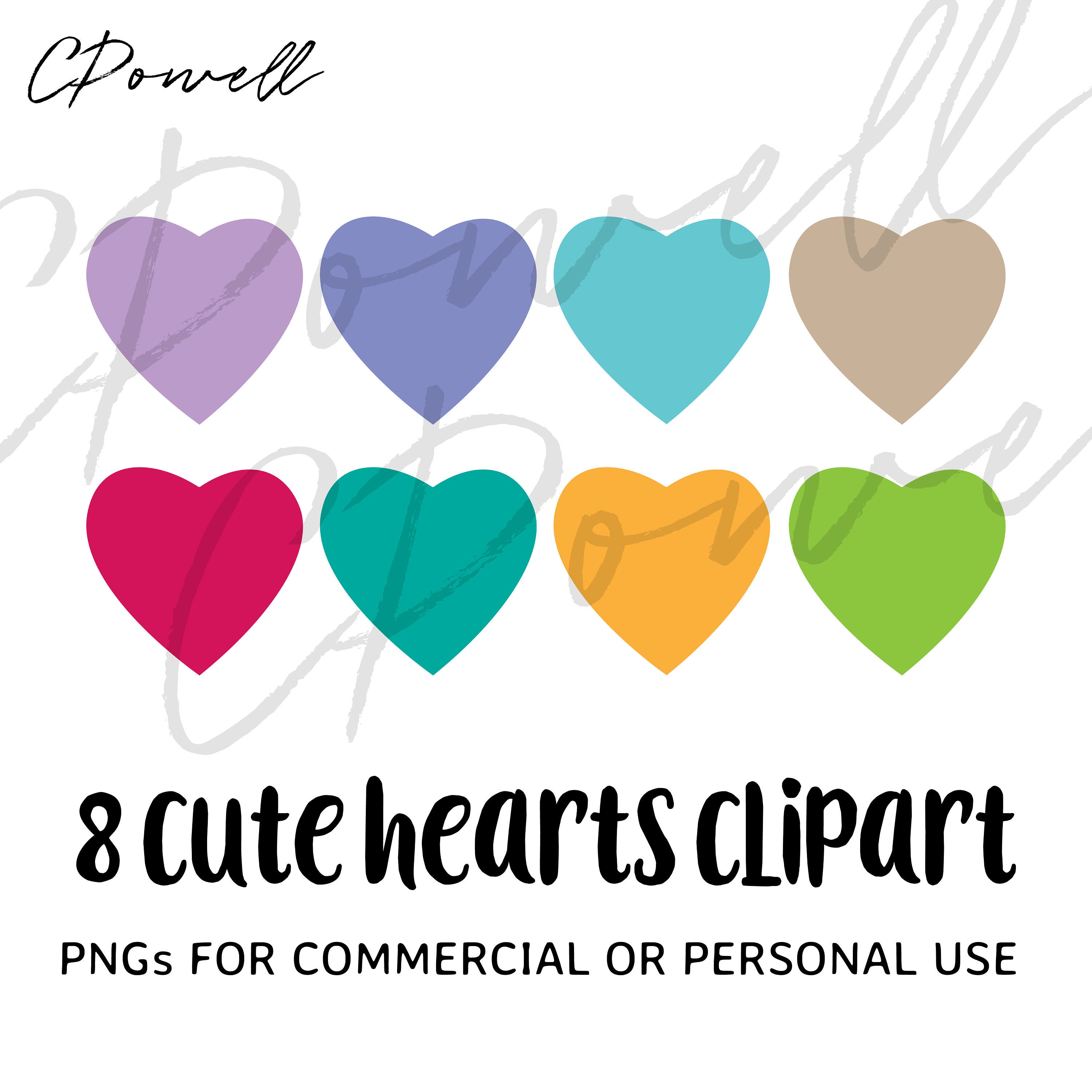 8 Cute Hearts Clipart Clip Art Pngs 300 Dpi - Etsy