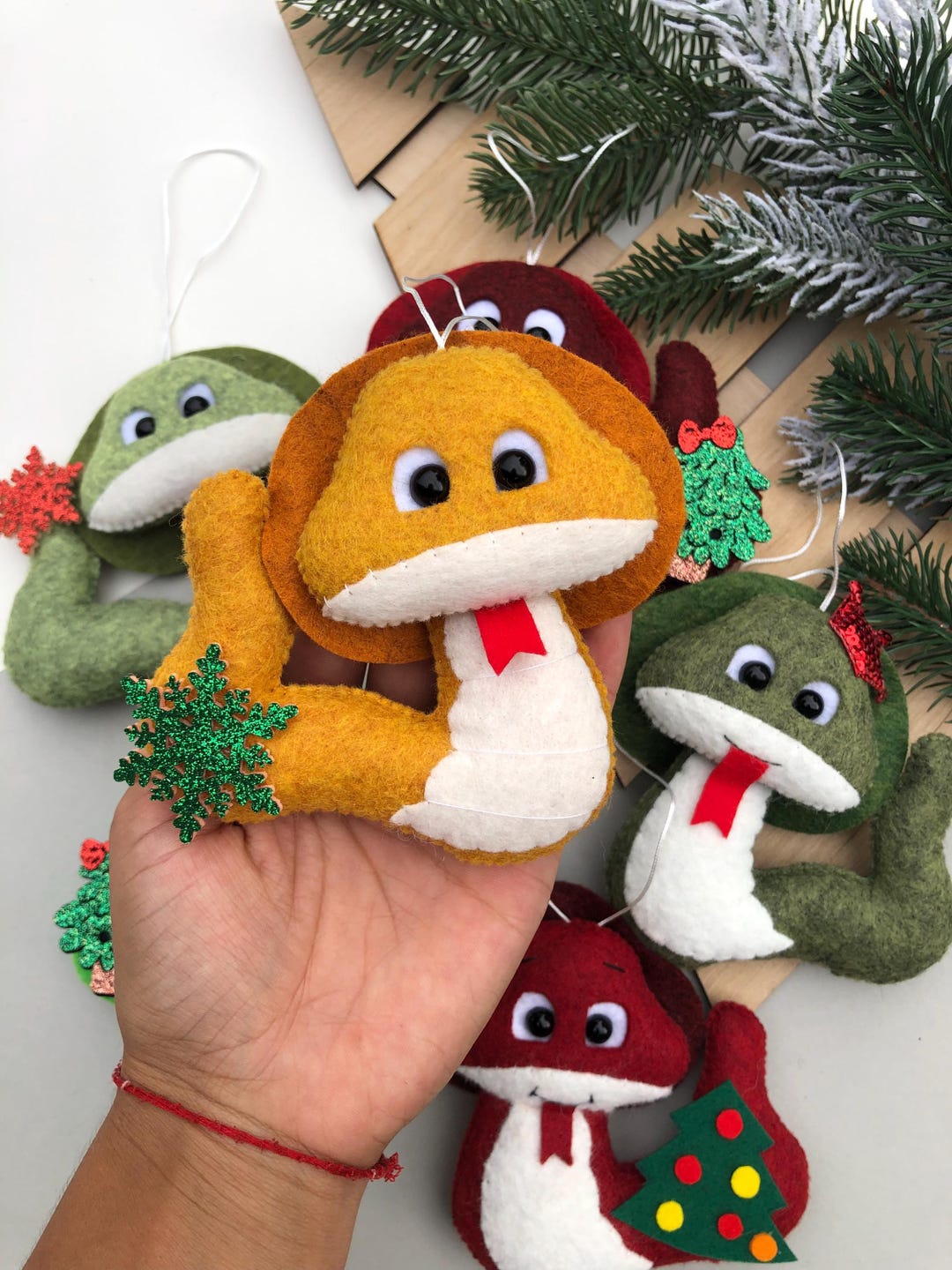 Snake Felt Toy, Christmas Animal Ornament, Cute Felted Snake, Reptile ...