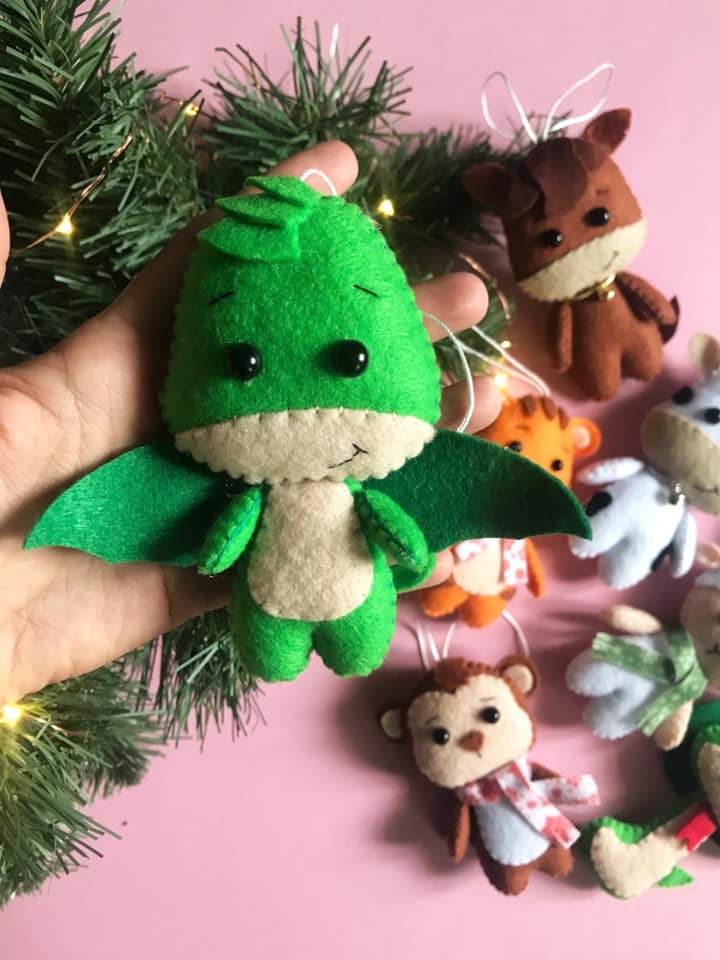 Handmade Chinese Zodiac Mini Felt Sign, Rat Ox Tiger Rabbit Dragon ...