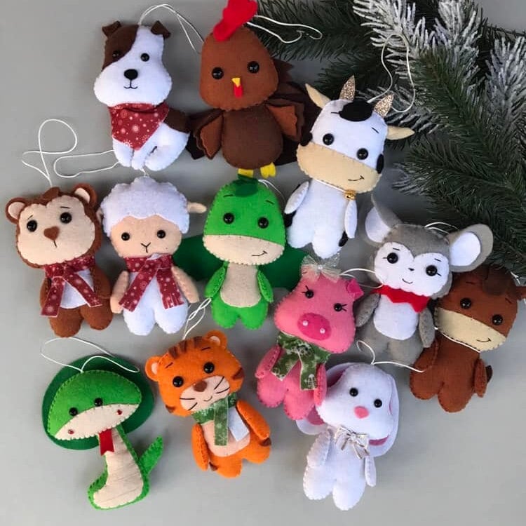 Handmade Chinese Zodiac Mini Felt Sign, Rat Ox Tiger Rabbit Dragon ...