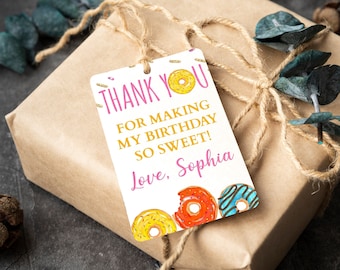 Personalized Glossy Donut Birthday Party Favor Labels Doughnut Favor ...