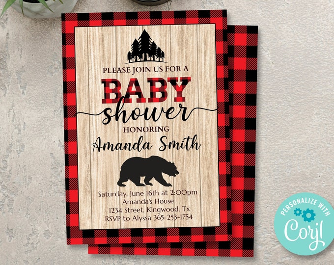 Instant Download Buffalo Plaid Baby Shower Invitations Editable Pdf ...